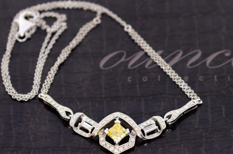Fancy Yellow Princess Cut Diamond Pendant For Sale at 1stDibs