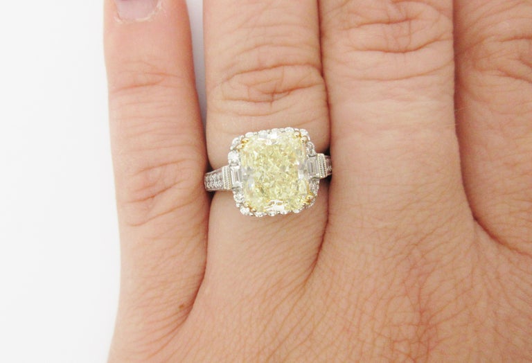 Fancy Yellow Radiant Cut 5 Carat Diamond Engagement Ring 18 Karat White ...