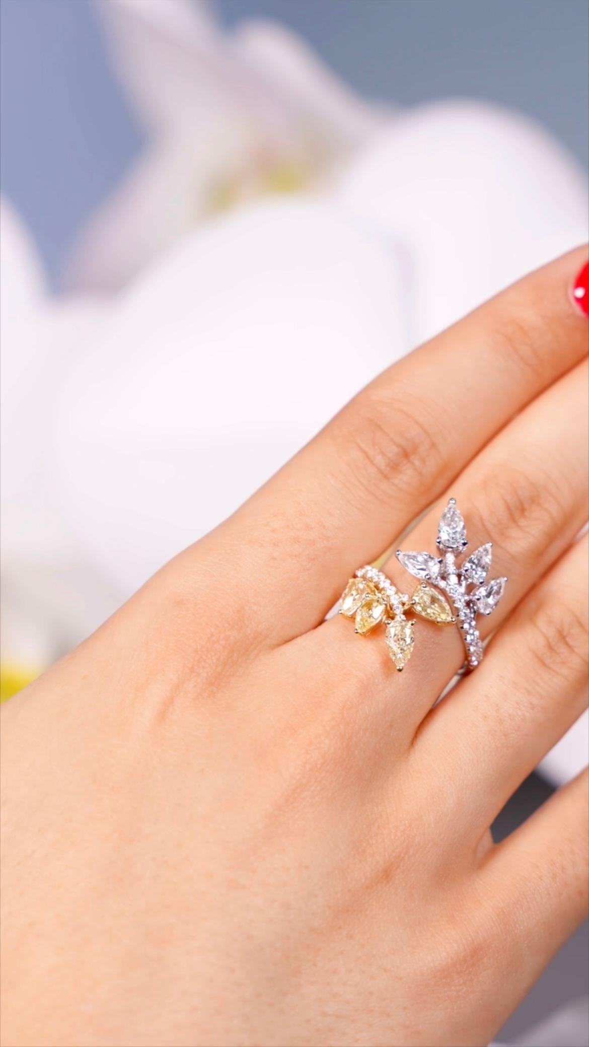 Fancy Yellow and White Pear Shape Diamond Ring For Sale at 1stDibs ...