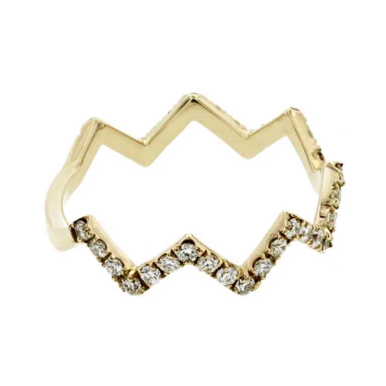 Fancy Zik Zak 14 Karat Yellow Gold 0.52 Carat Diamonds Wedding Band ...