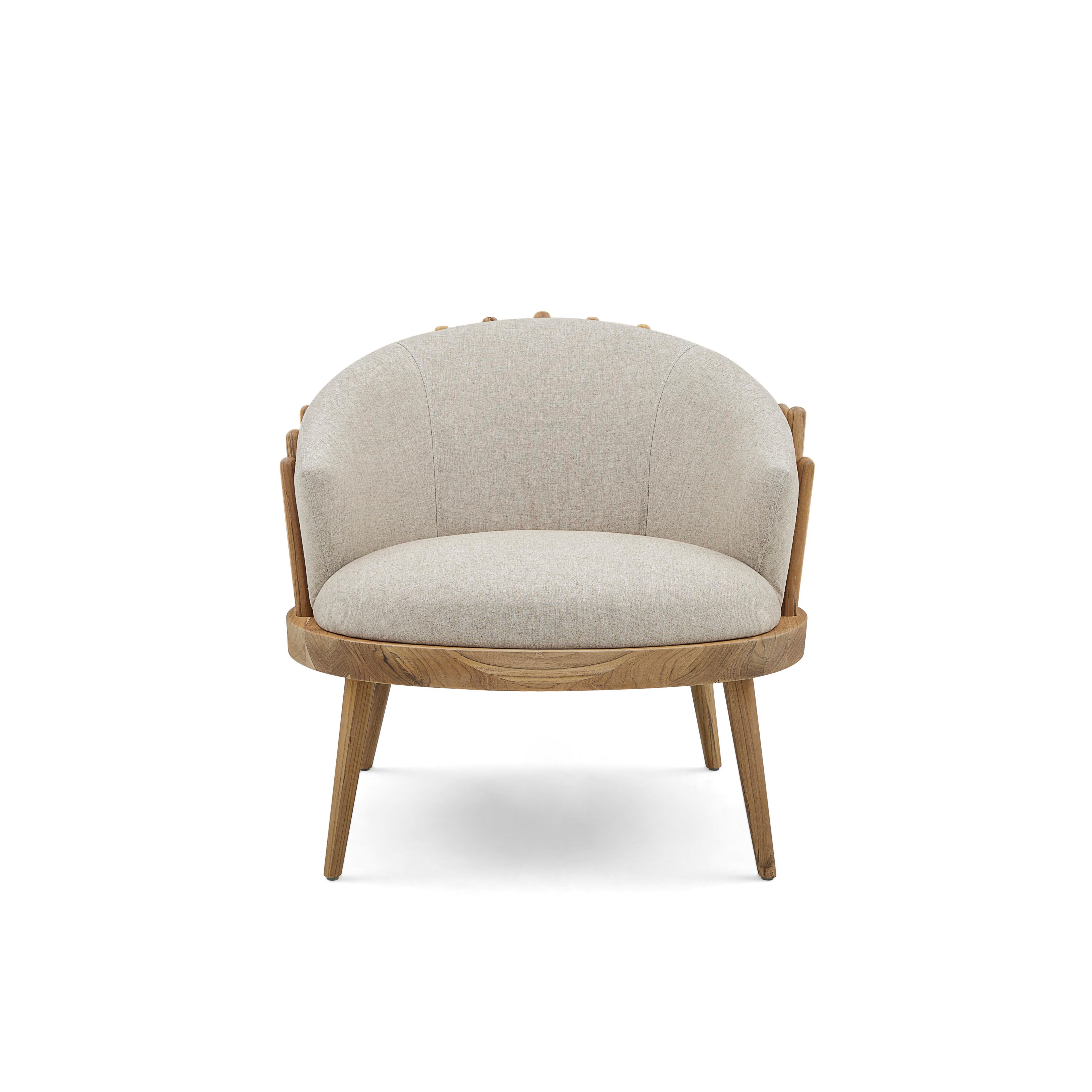 Fane Upholstered Armchair in Teak Wood Finish and Ivory Fabric For Sale ...