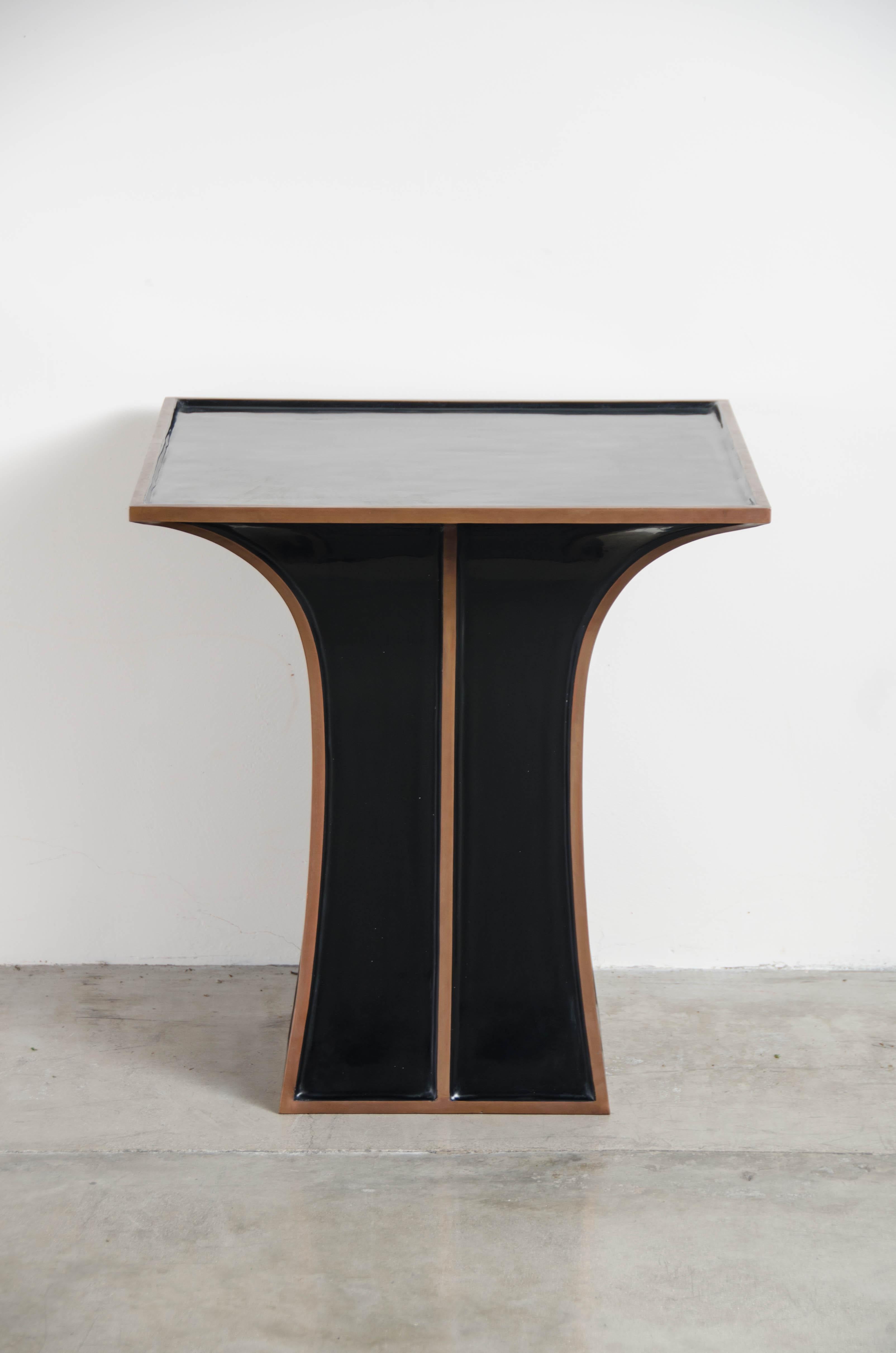 Fang Gu Table, Black Lacquer with Copper by Robert Kuo, Hand Repousse ...