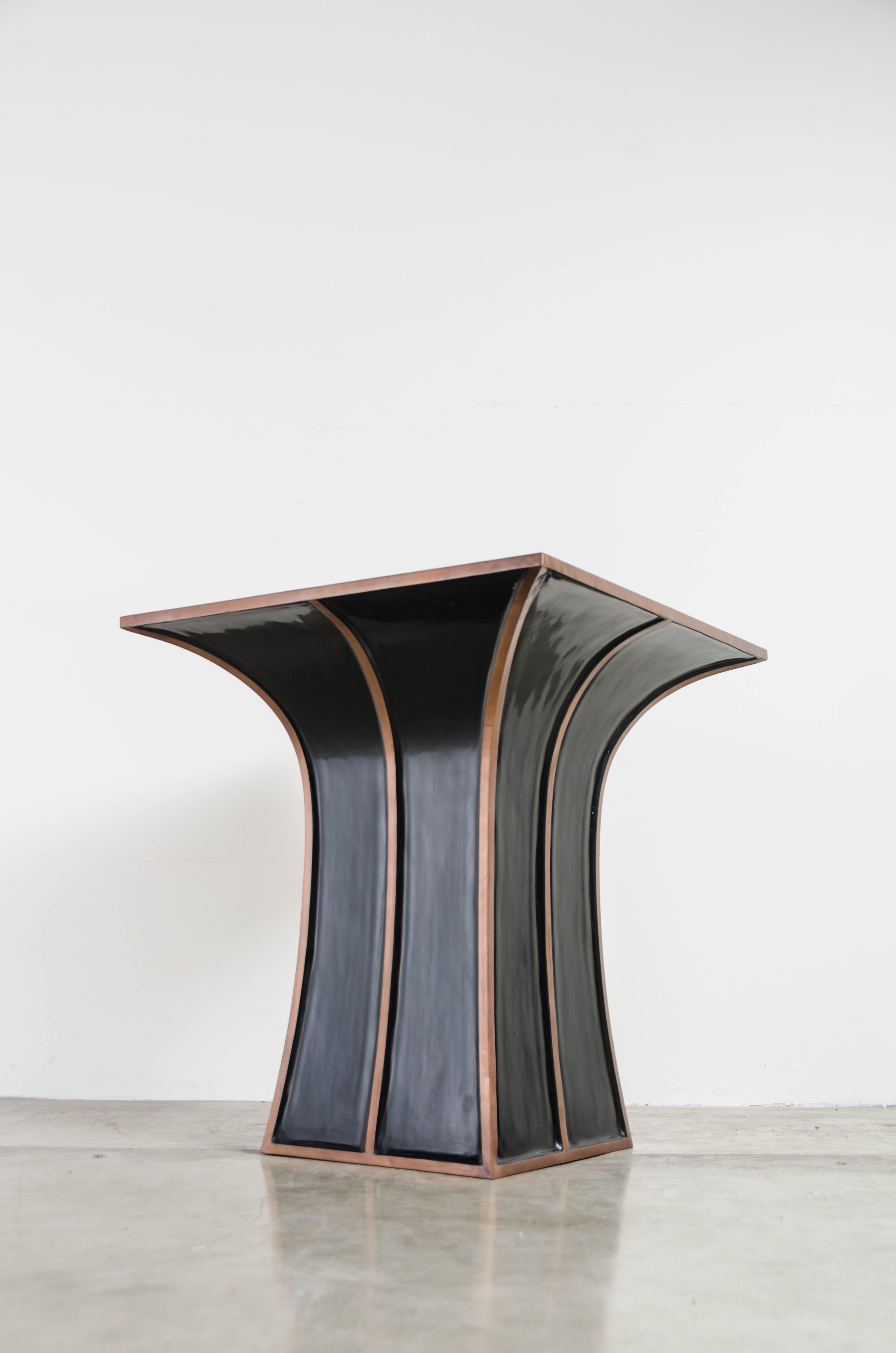 Fang Gu Table, Black Lacquer with Copper by Robert Kuo, Hand Repousse ...