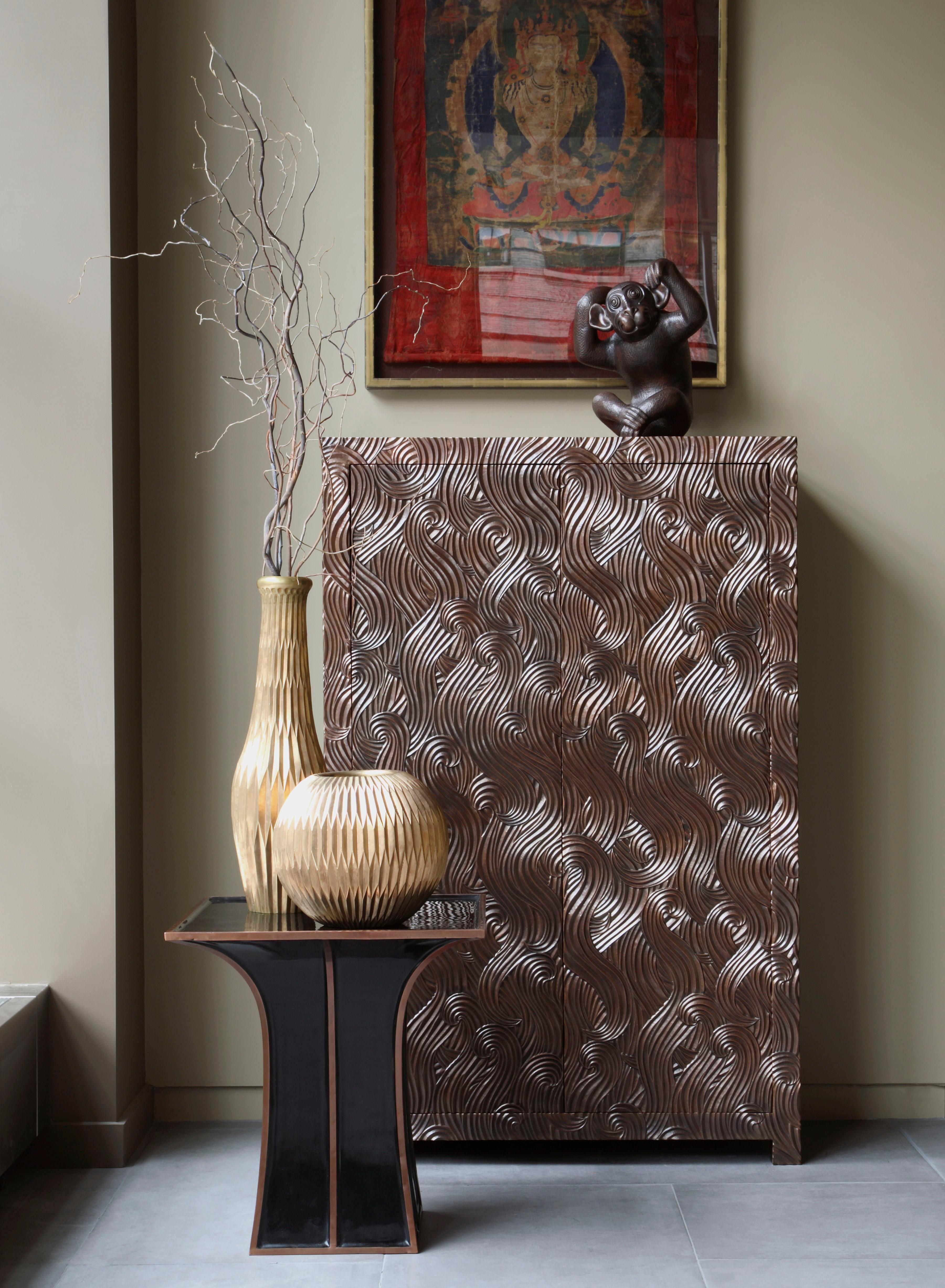 Fang Gu Table, Black Lacquer with Copper by Robert Kuo, Hand Repousse ...