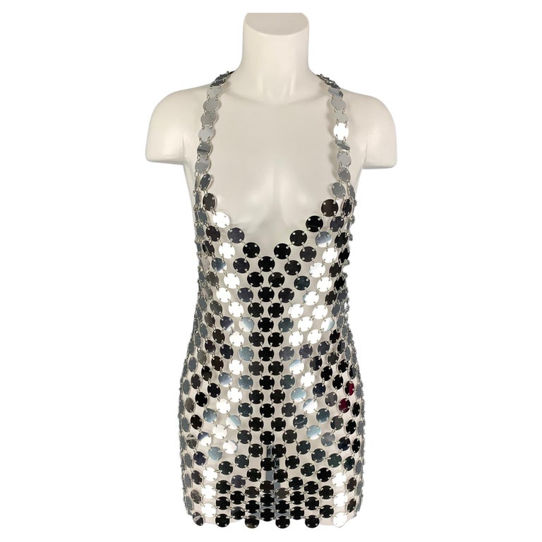 FANNIE SCHIAVONI Size S Silver Metallic Mini Cara Dress For Sale at 1stDibs