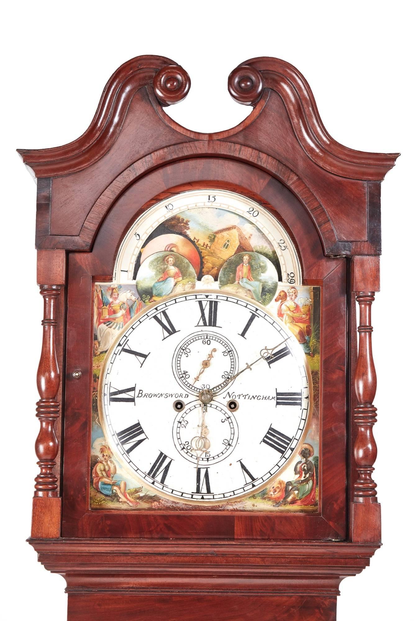 Fantastic Antique Mahogany 8 Day Painted Face Moonphase Grandfather ...