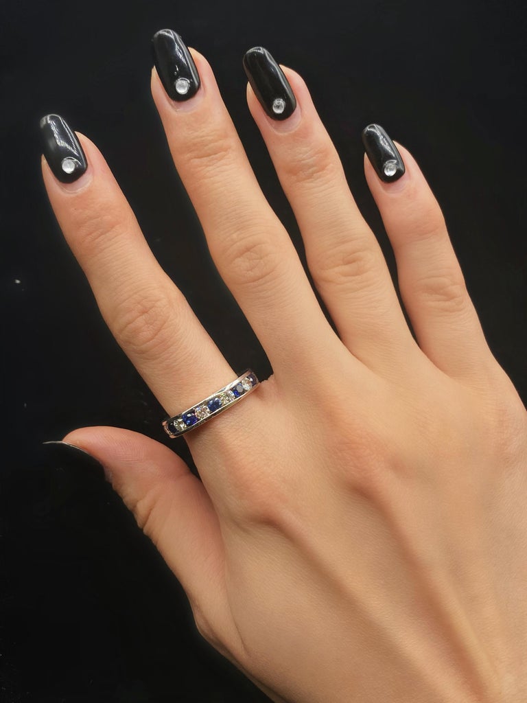 Customizable Fantastic Channel Set Blue Sapphires and Diamond Band For ...