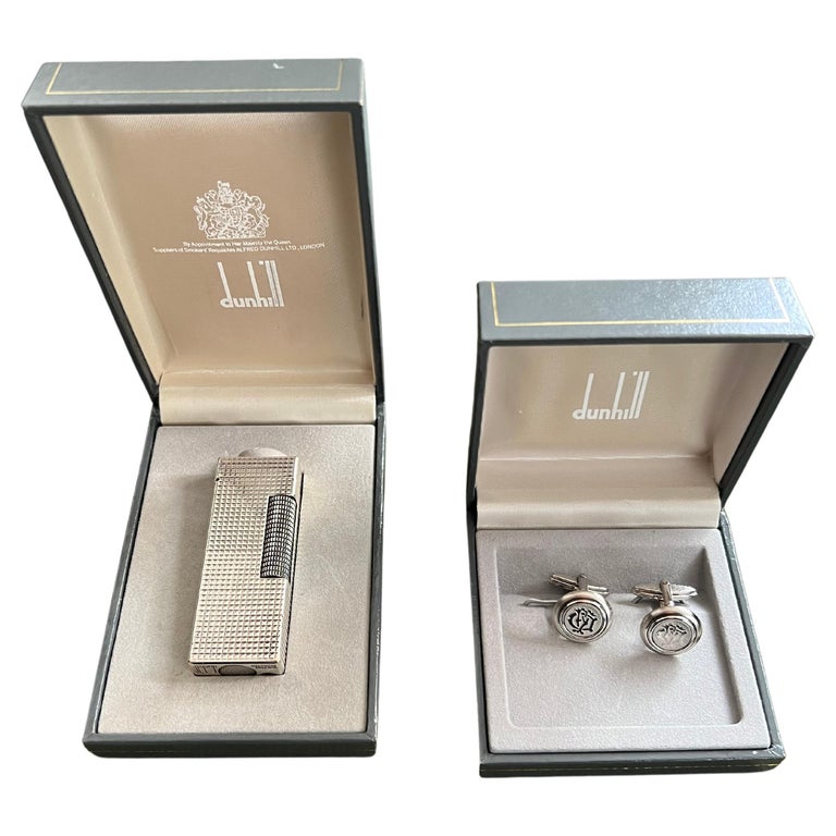 Fantastic Dunhill Vintage Set, Silver Plated Lighter and Cufflinks For Sale at 1stDibs