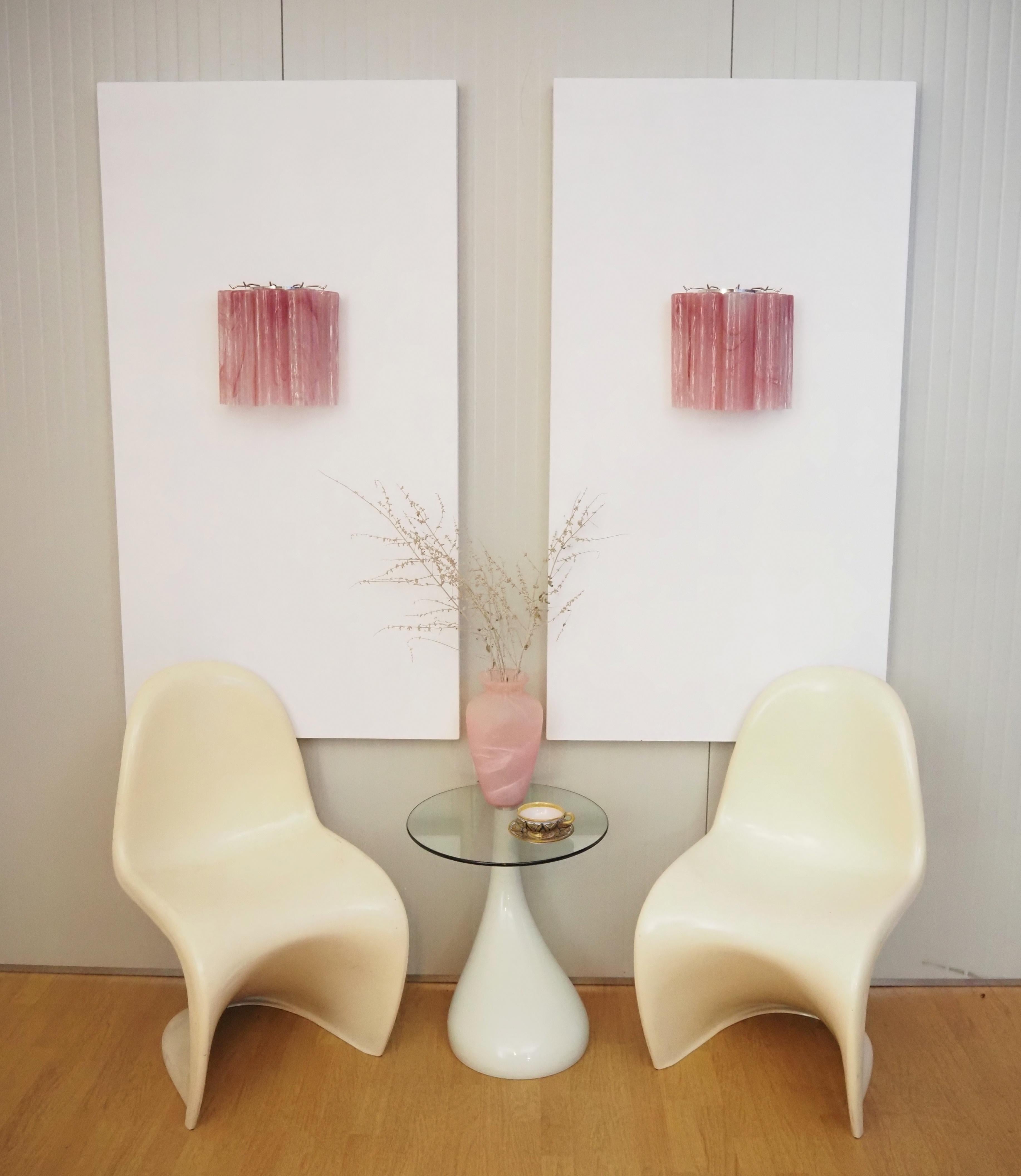 Fantastic pair of Murano Glass Tube wall sconces - 5 pink alabaster ...