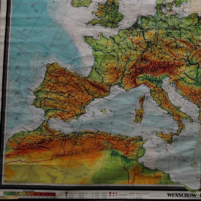 Fantastic School Map Physical View of Europe Wall Chart Poster Print ...