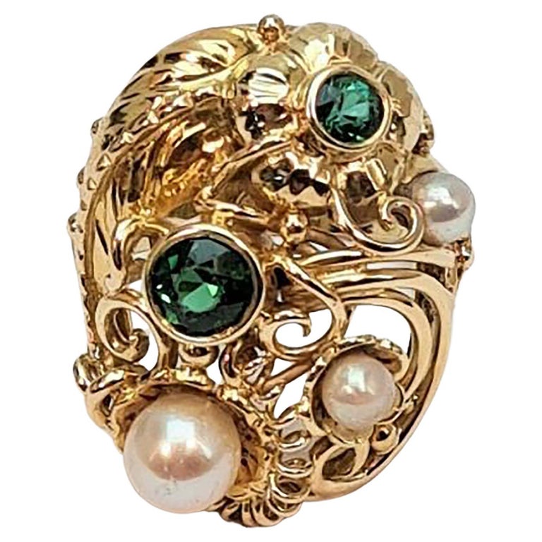 Fantastic "Vegetable Ring" 585 Gold, Pearls and Tsavorite from Bender ...