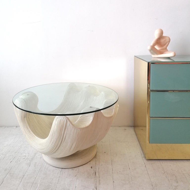Fantastic Vintage Pencil Reed Clam Shell with Pearl Coffee Table, USA ...