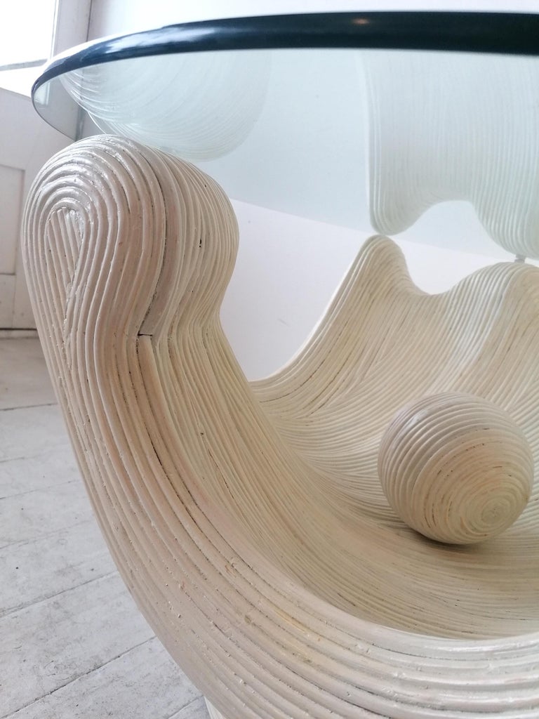 Fantastic Vintage Pencil Reed Clam Shell with Pearl Coffee Table, USA ...