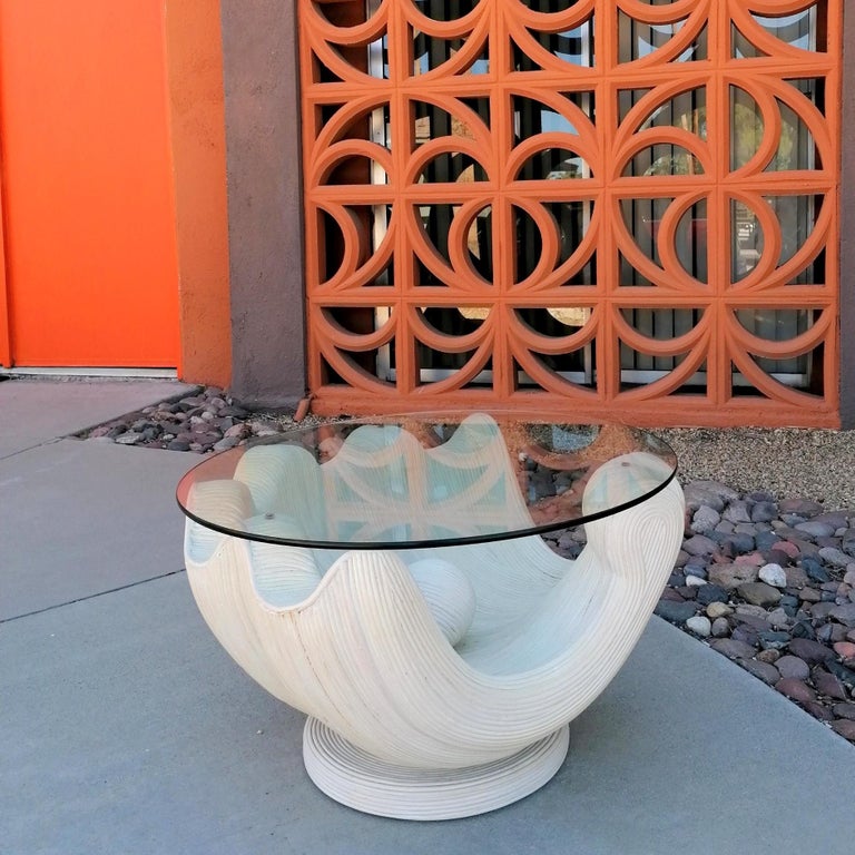Fantastic Vintage Pencil Reed Clam Shell with Pearl Coffee Table, USA ...