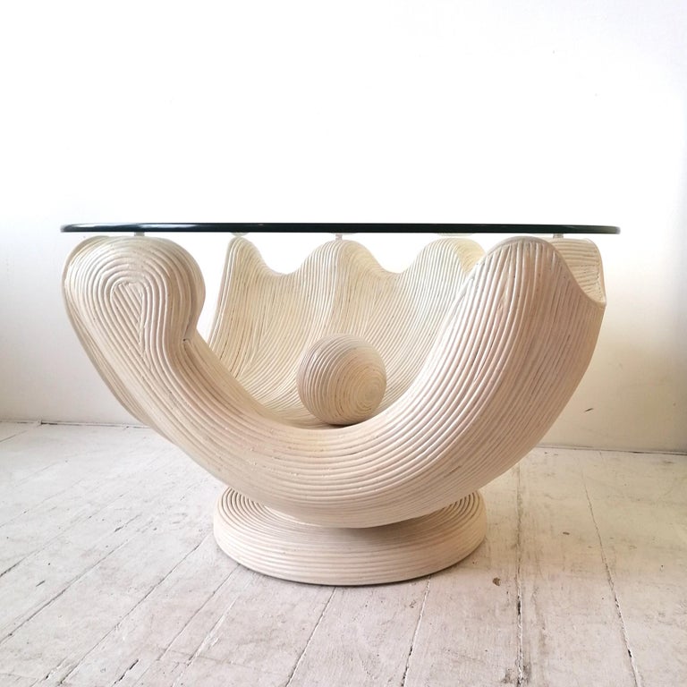 Fantastic Vintage Pencil Reed Clam Shell with Pearl Coffee Table, USA ...