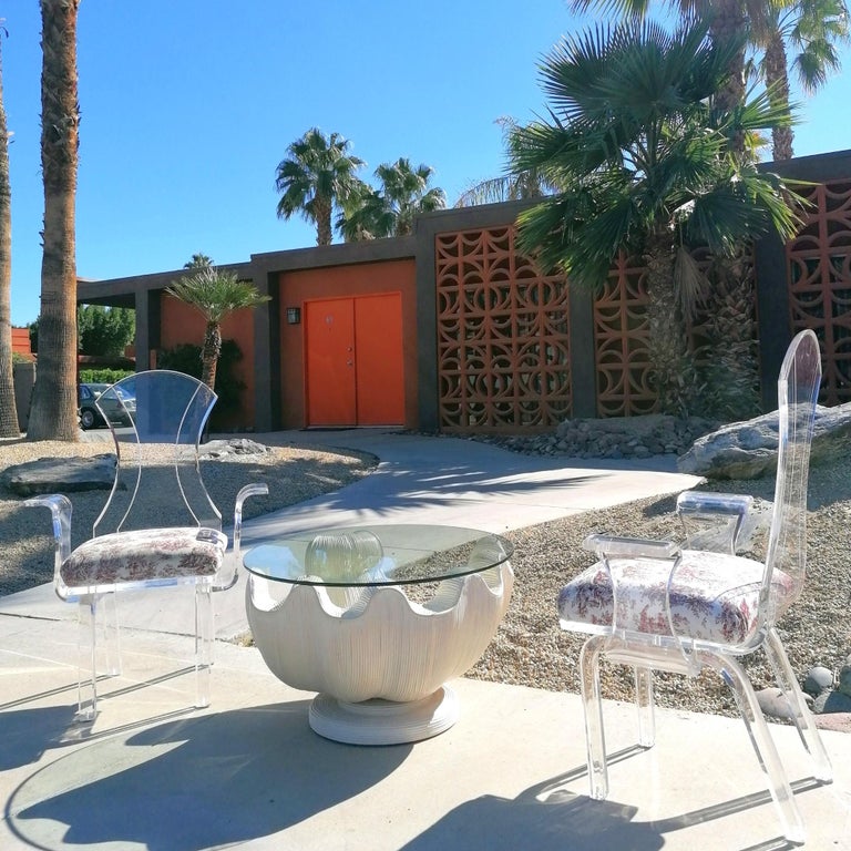 Fantastic Vintage Pencil Reed Clam Shell with Pearl Coffee Table, USA ...
