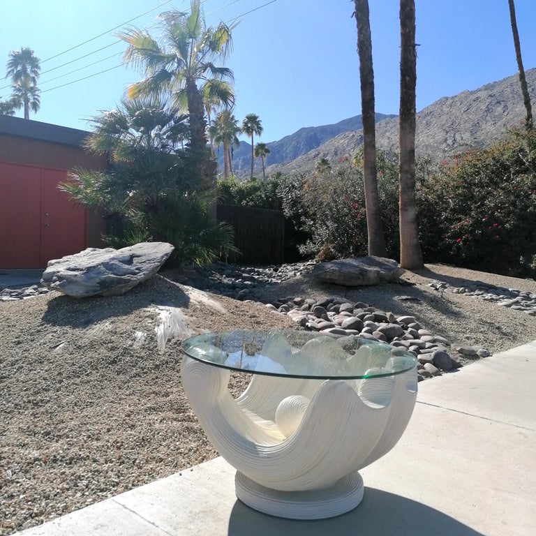 Fantastic Vintage Pencil Reed Clam Shell with Pearl Coffee Table, USA ...