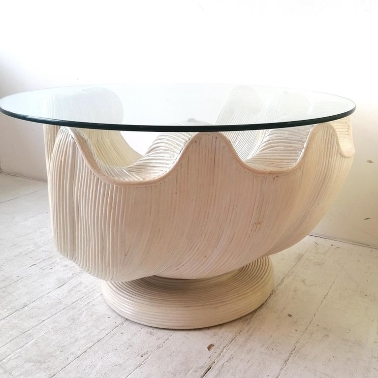 Fantastic Vintage Pencil Reed Clam Shell with Pearl Coffee Table, USA ...