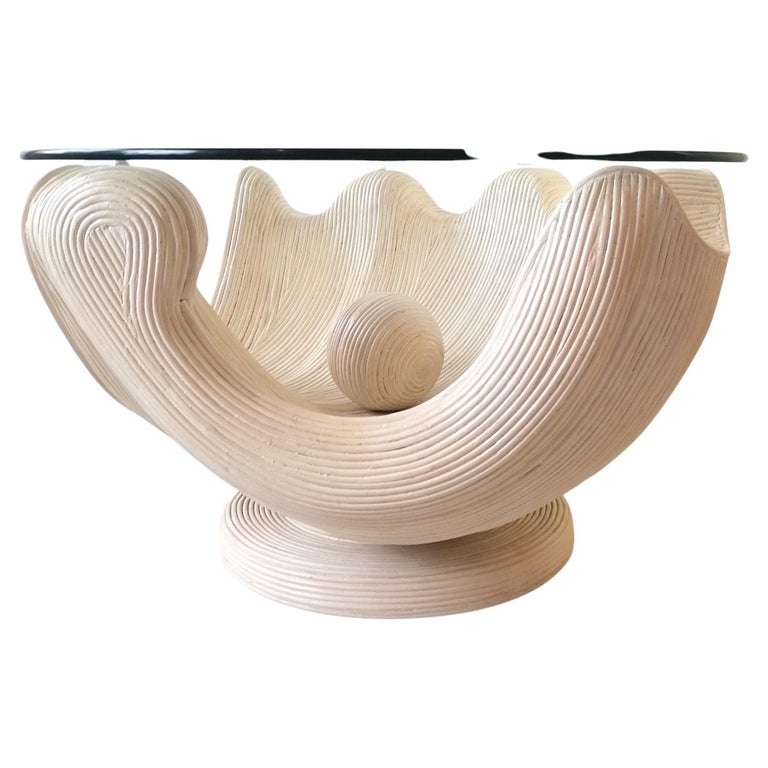 Fantastic Vintage Pencil Reed Clam Shell with Pearl Coffee Table, USA ...