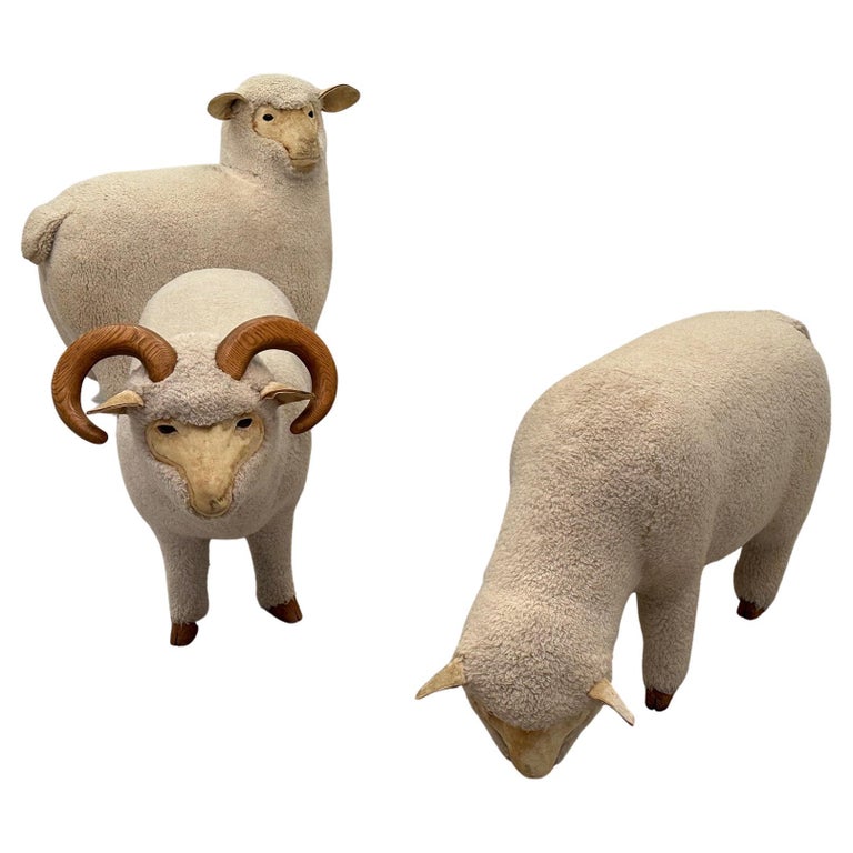 Fantastic Whimsical Danish Designer Family of 3 Sheep Ottomans For Sale ...