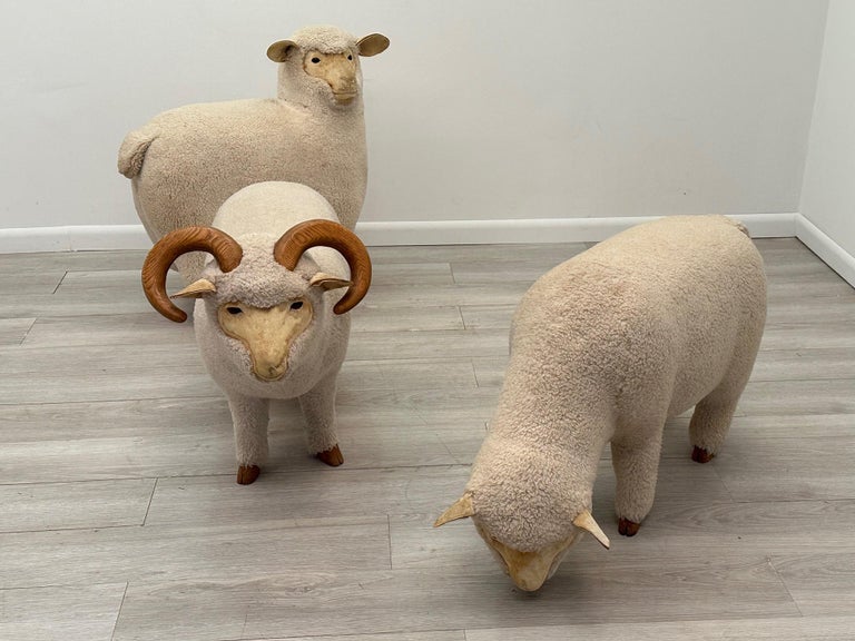 Fantastic Whimsical Danish Designer Family of 3 Sheep Ottomans For Sale ...