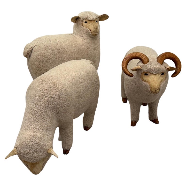 Fantastic Whimsical Danish Designer Family of 3 Sheep Ottomans For Sale ...
