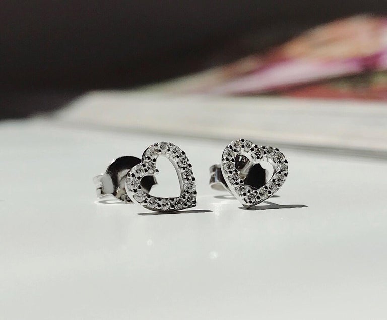 Fantasy Earrings "HEART" with Natural Diamonds, White Gold 18kt, Made ...