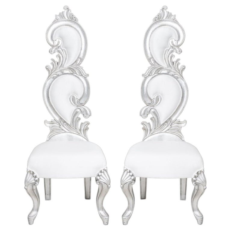 Fantasy Rococo Silvered Wood Side Chair, Pair For Sale at 1stDibs