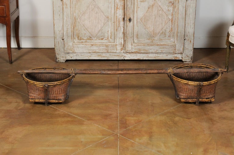 Far Eastern Early 20th Century Shoulder Yoke with Bamboo and Rattan ...