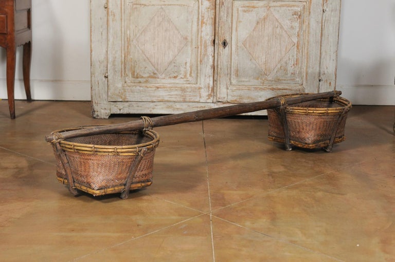 Far Eastern Early 20th Century Shoulder Yoke with Bamboo and Rattan ...