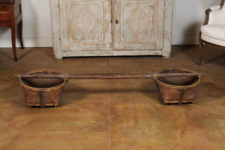 Far Eastern Early 20th Century Shoulder Yoke with Bamboo and Rattan ...