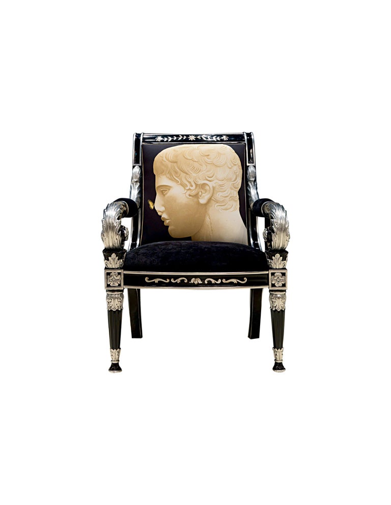 Faraone-Canc Black and Silver Armchair w Printed Fabric, Paolo Canciani ...
