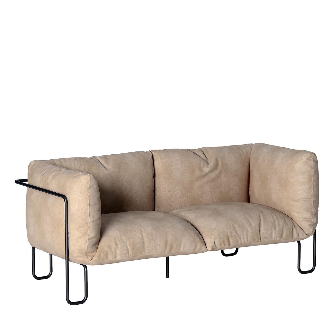 Fargo Soft 150 Beige Leather Sofa by Diego Sferrazza For Sale at 1stDibs
