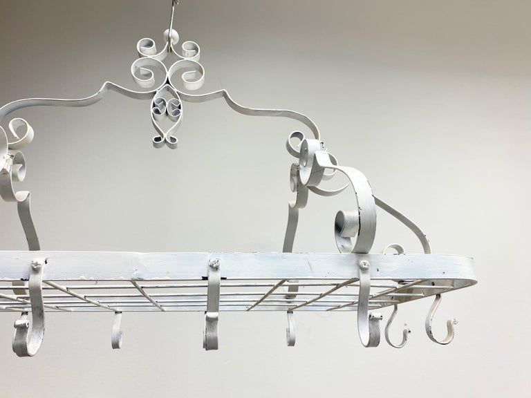 Farmhouse Kitchen Chippy White Cottage Hanging Pot Rack, Vintage ...