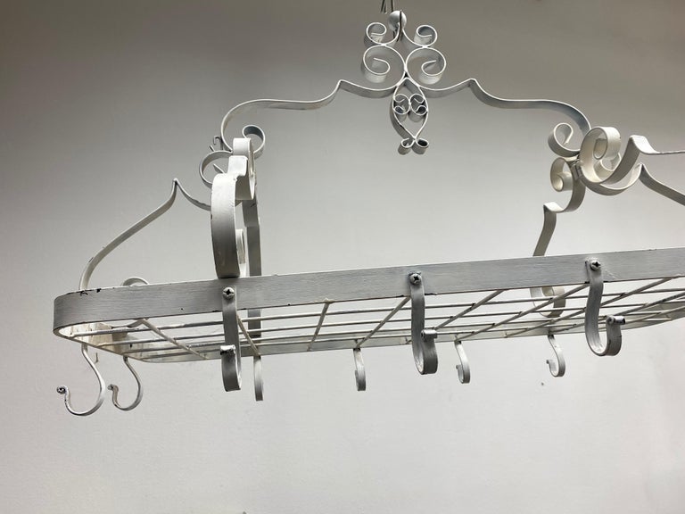 Farmhouse Kitchen Chippy White Cottage Hanging Pot Rack, Vintage ...