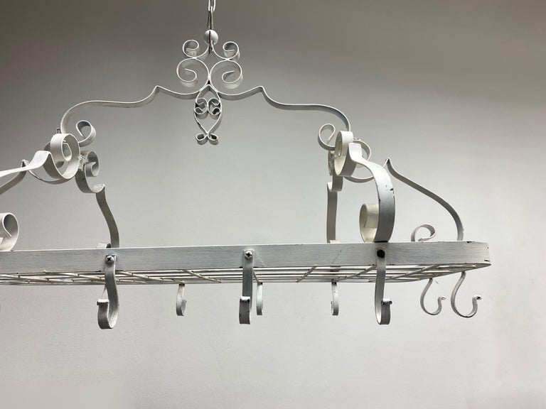 Farmhouse Kitchen Chippy White Cottage Hanging Pot Rack, Vintage ...