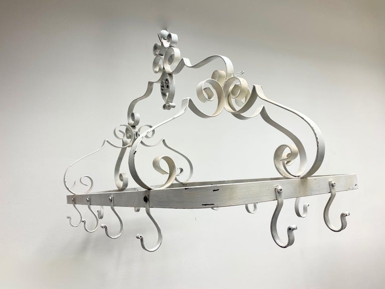 Farmhouse Kitchen Chippy White Cottage Hanging Pot Rack, Vintage ...