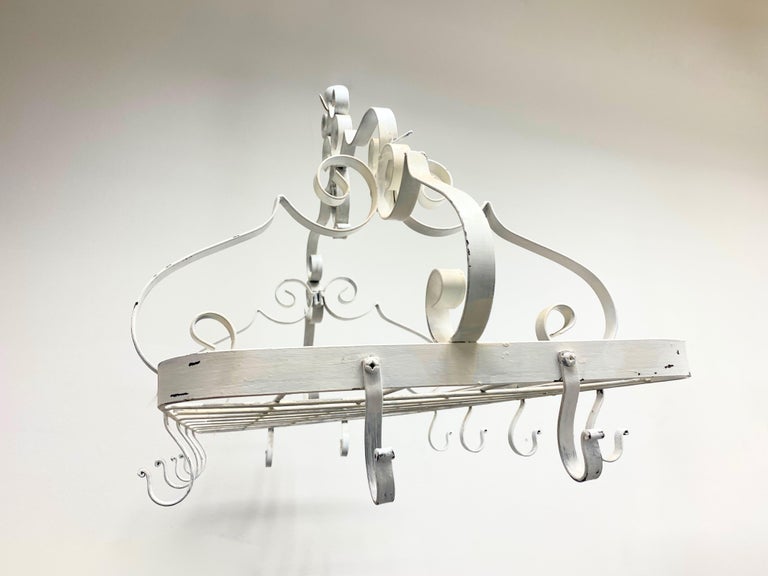 Farmhouse Kitchen Chippy White Cottage Hanging Pot Rack, Vintage ...