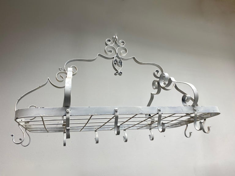 Farmhouse Kitchen Chippy White Cottage Hanging Pot Rack, Vintage ...