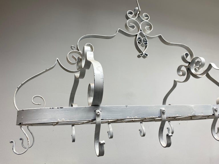 Farmhouse Kitchen Chippy White Cottage Hanging Pot Rack, Vintage ...