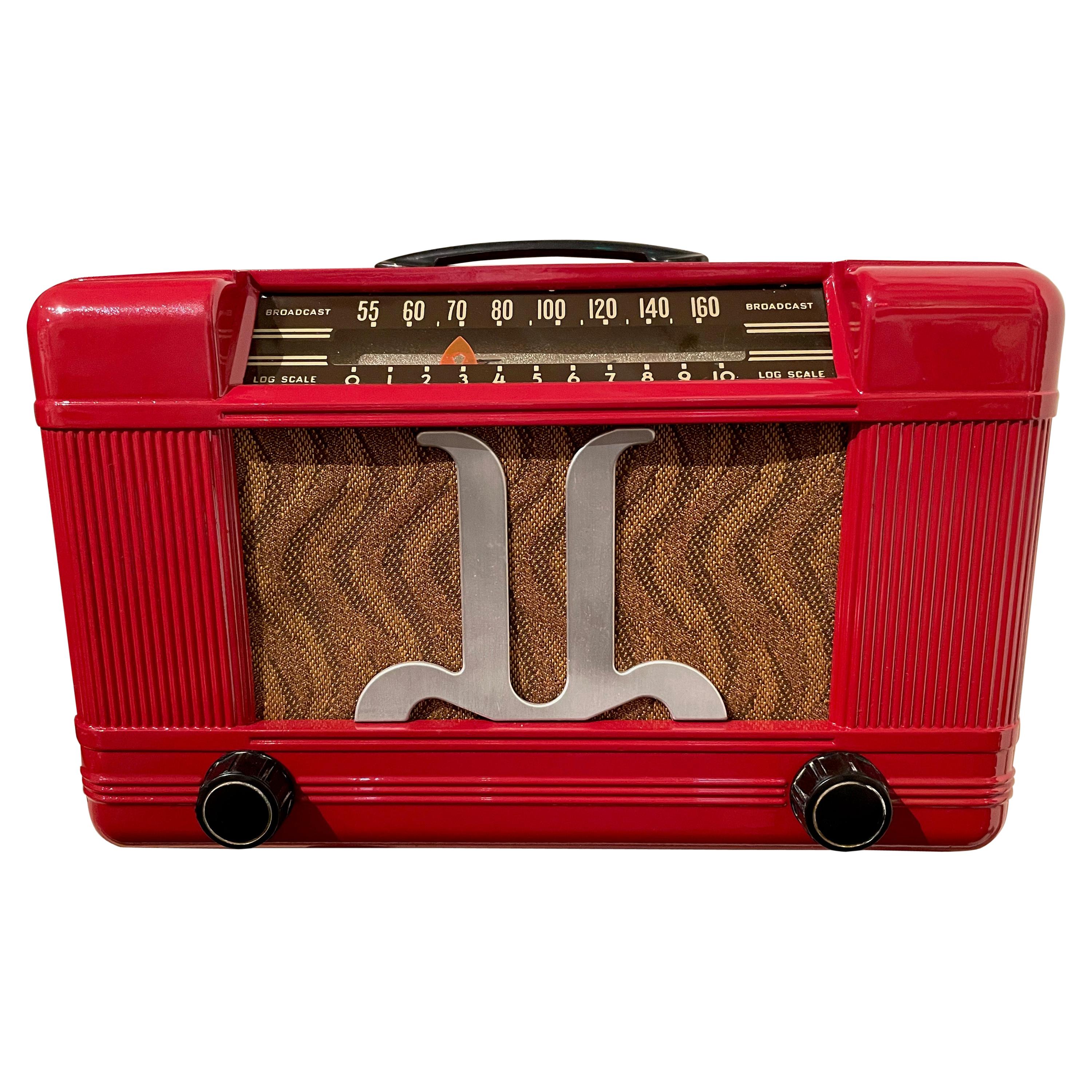 Farnsworth ET-064 AM Radio Bakelite Case Red with Cloth Grille Vac Tube ...