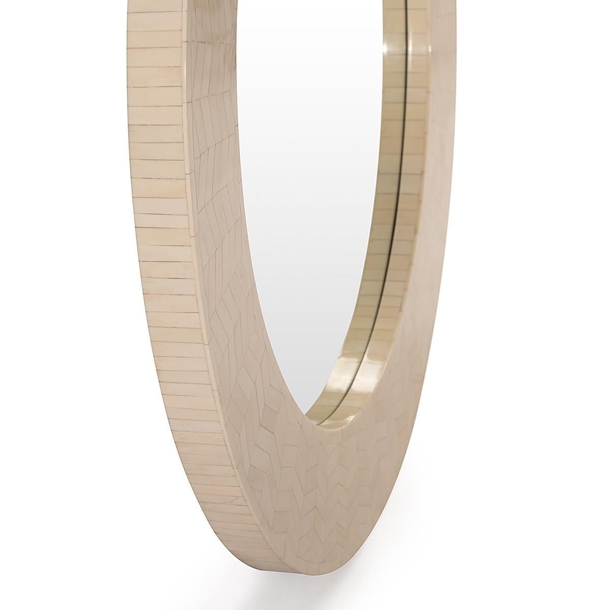 Farrago Design "Radiance" Round Bone Frame Mirror at 1stDibs