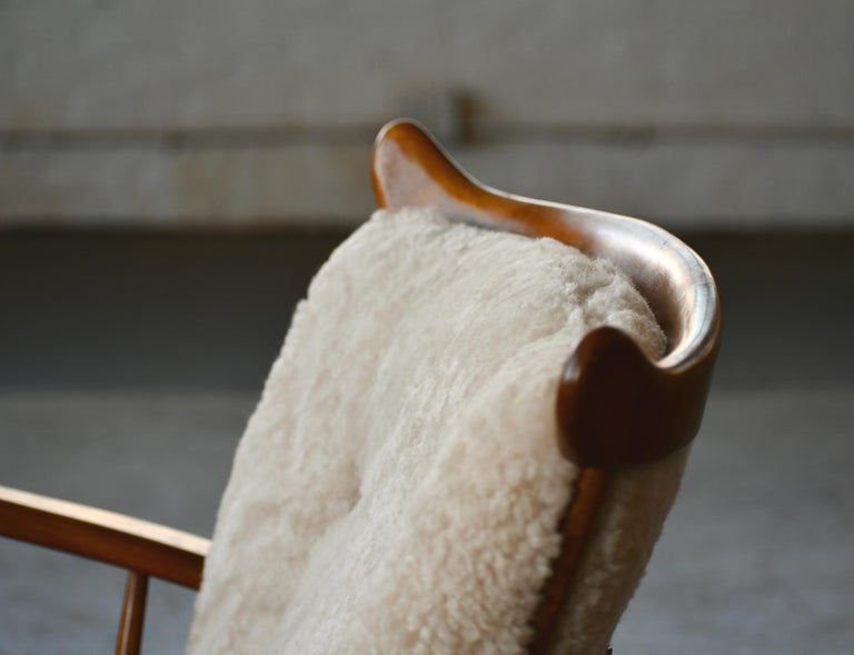 Farstrup 1950s Low Spindle Back Rocking Chair with Shearling Cushions ...