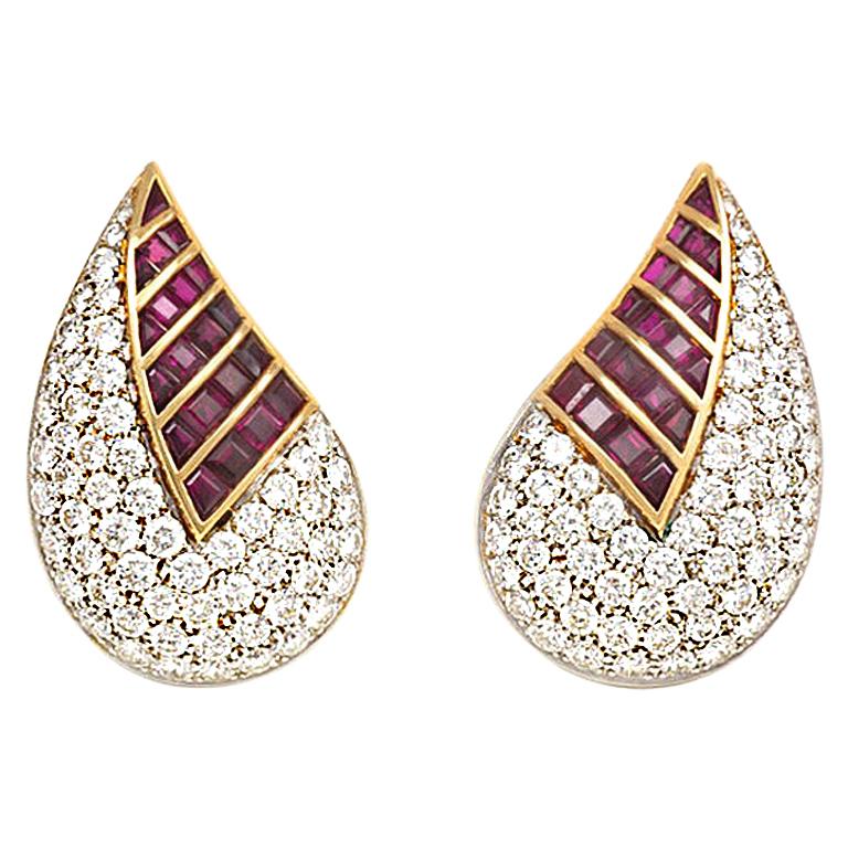 Ruby and Diamond Earrings For Sale at 1stDibs