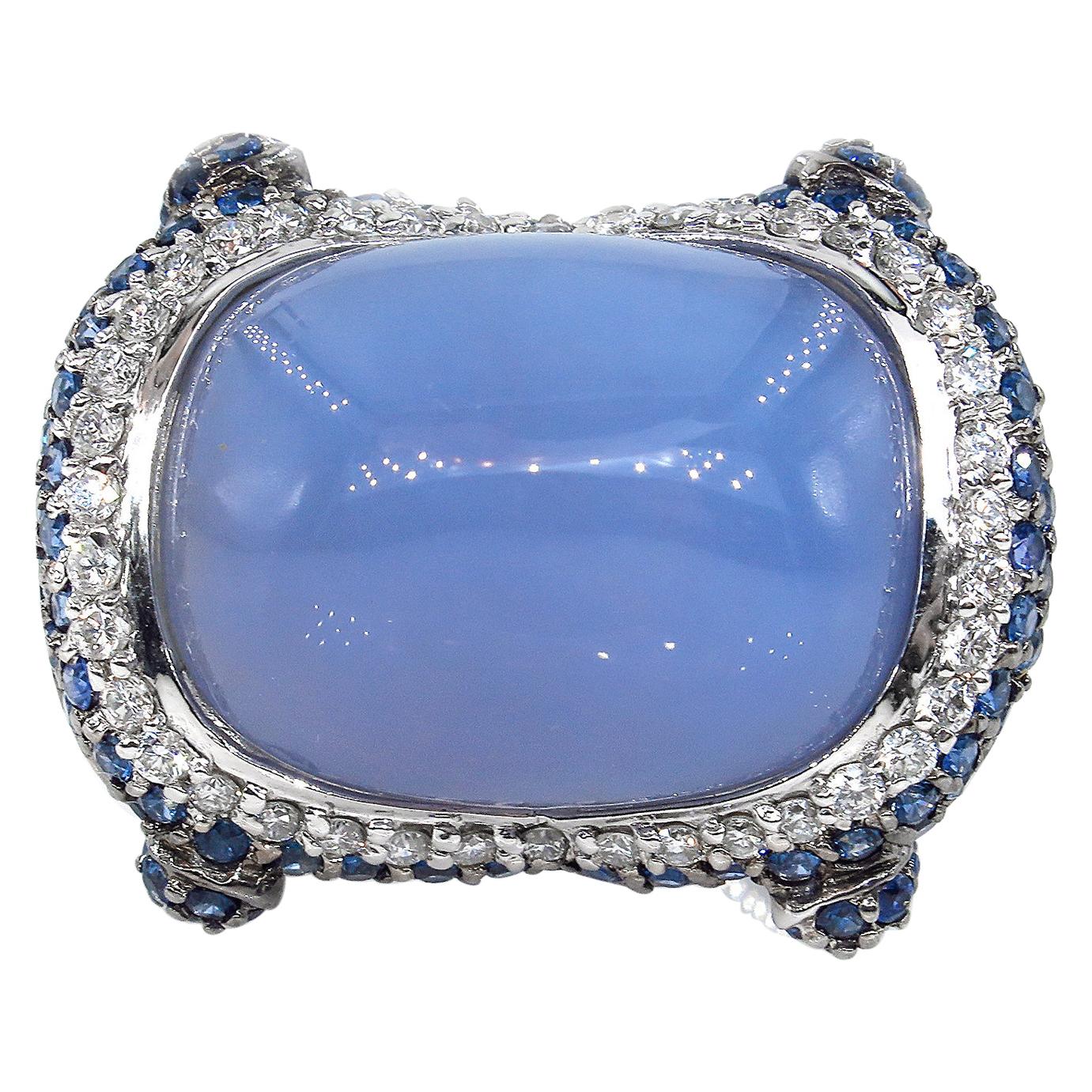 Fashion Chalcedony Sapphire Diamond 18 Karat White Gold Estate Vintage ...