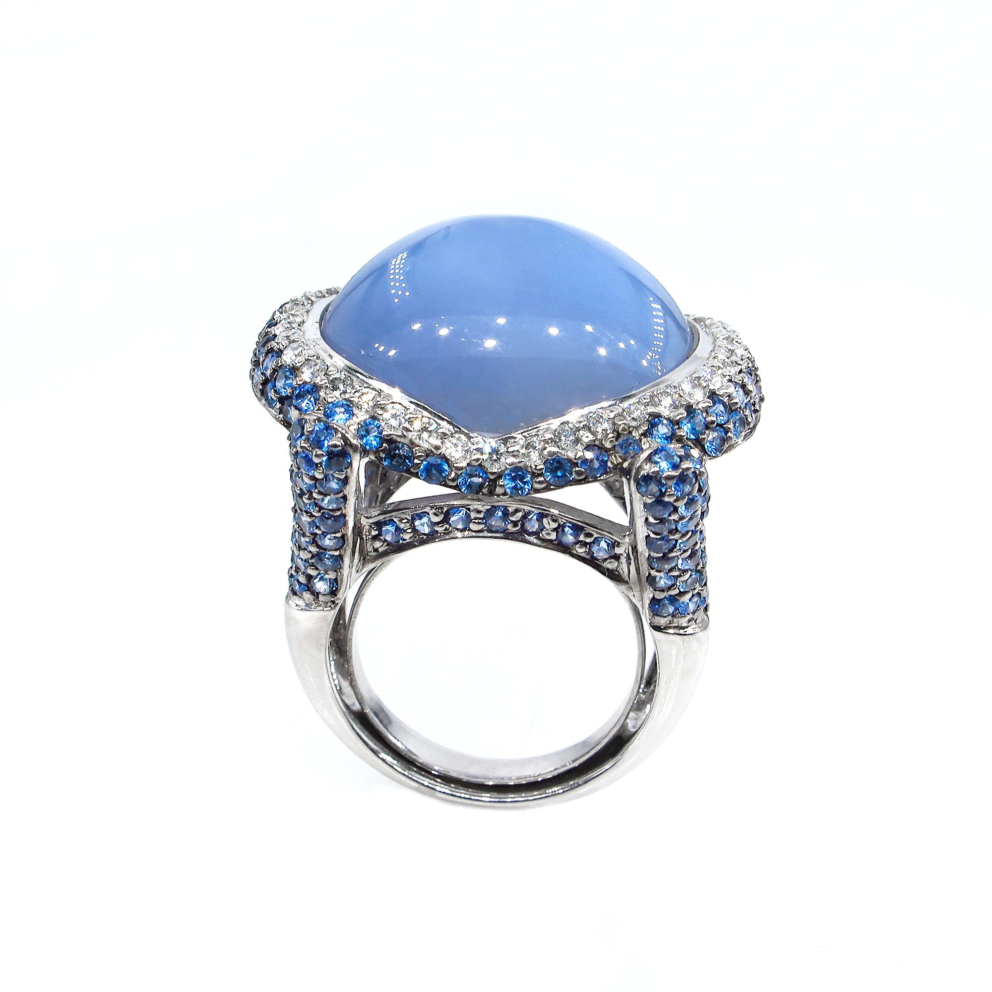 Fashion Chalcedony Sapphire Diamond 18 Karat White Gold Estate Vintage ...
