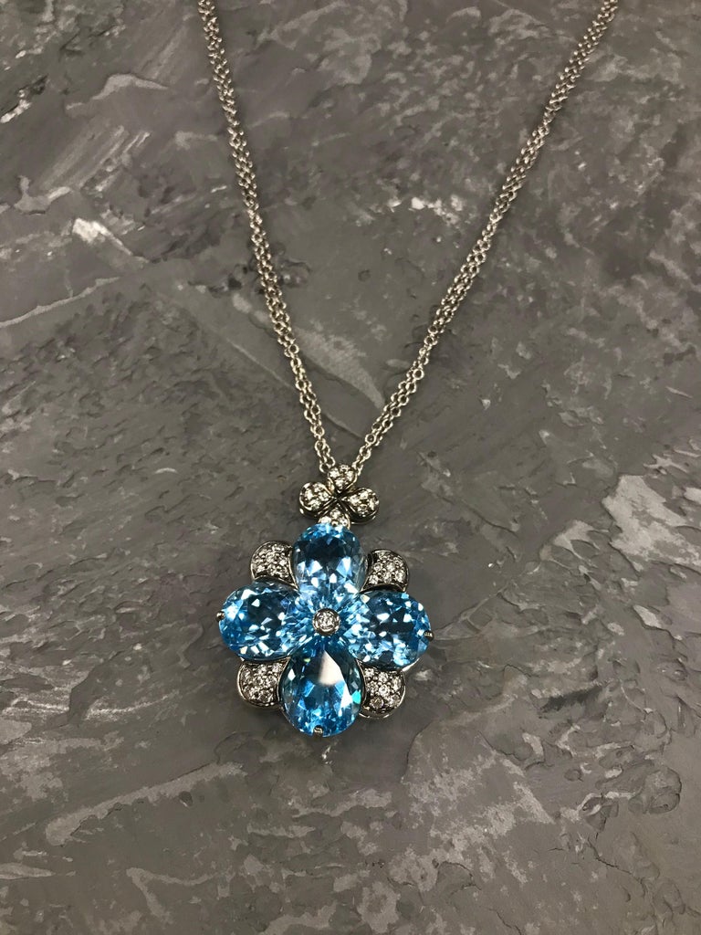 Fashion Clear Blue Topaz 18 Karat Gold Necklace For Sale (Free Shipping ...