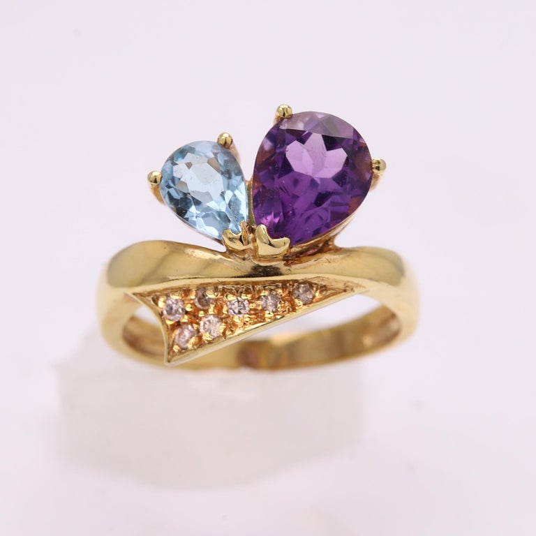 Fashion Cluster Pear Shape Gemstones 14 Karat Yellow Gold Pear Shape ...