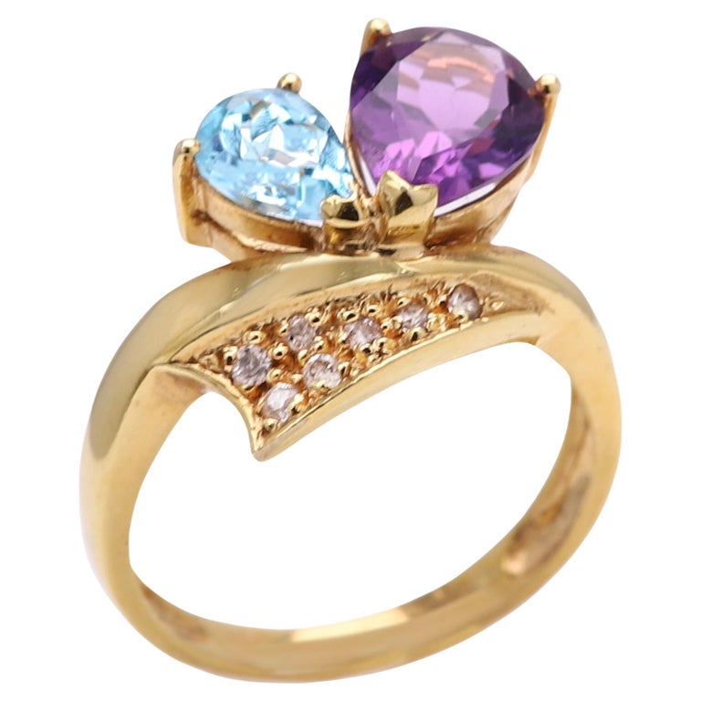 Fashion Cluster Pear Shape Gemstones 14 Karat Yellow Gold Pear Shape ...