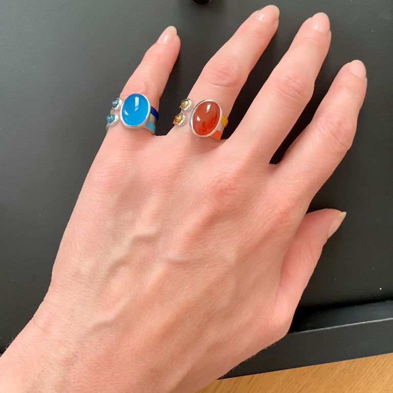 Contemporary Ring in Yellow and Orange Enamel on Sterling Silver For ...